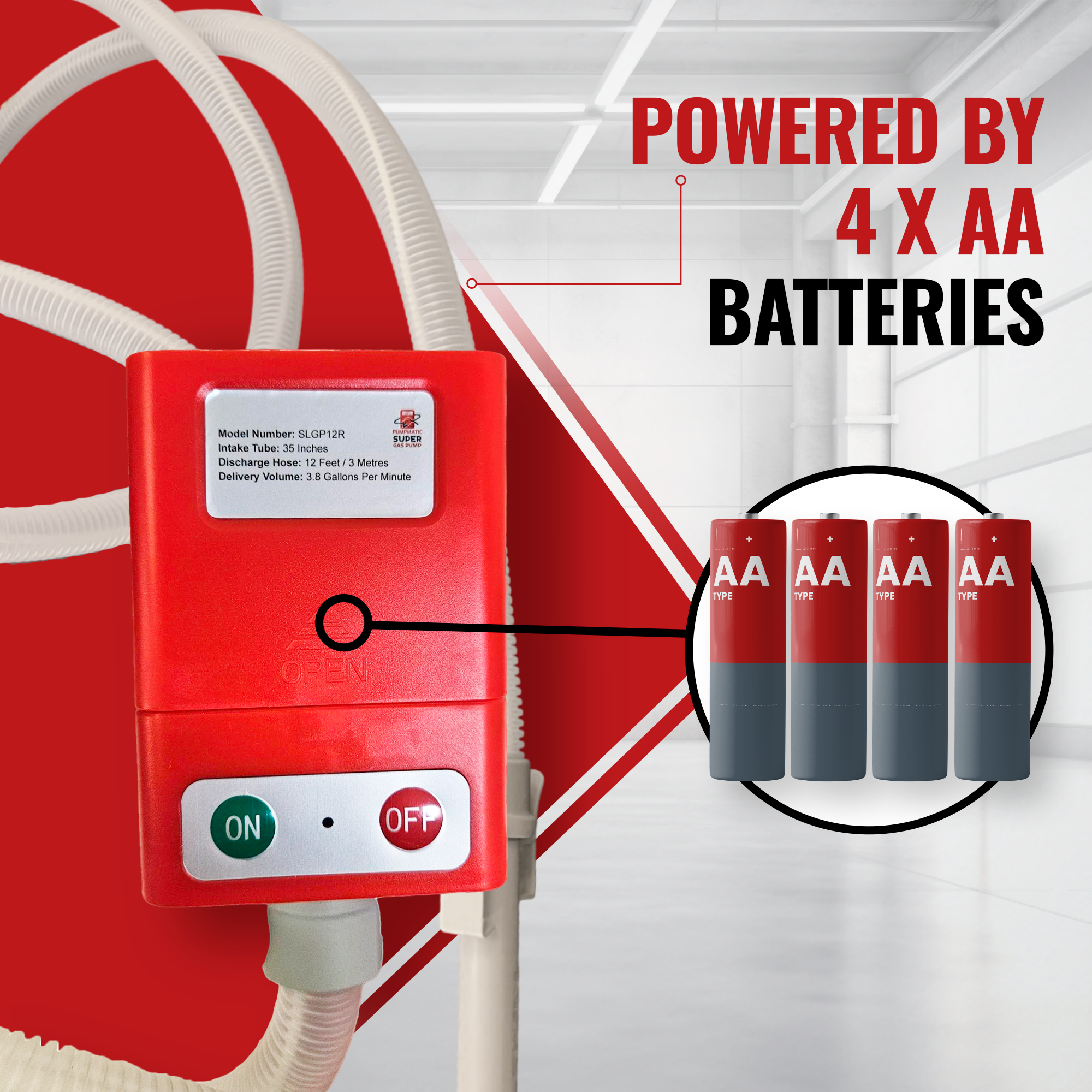 *New* PumpMatic Super Long Gas Pump w/ 12 Ft Hose - 3.8 GPM - Gas, Die ...