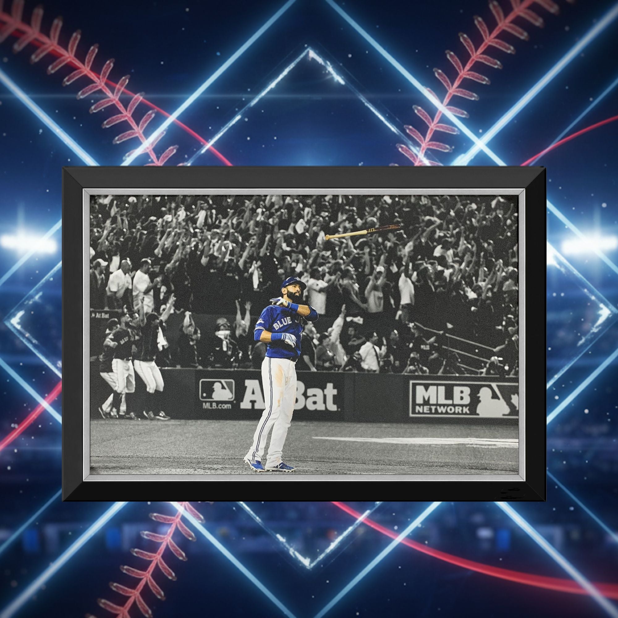 JOSE BAUTISTA ICONIC BAT FLIP FRAMED CANVAS - TORONTO BLUE JAYS (33.5" – Leapfrog Outdoor
